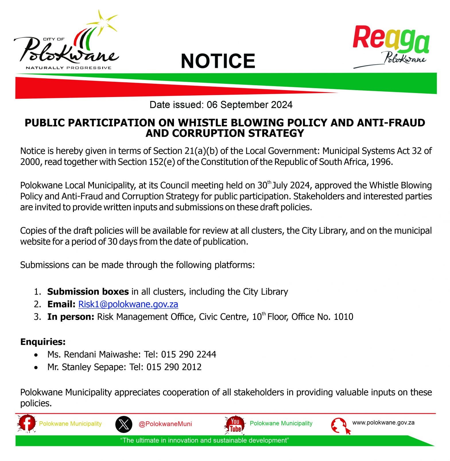 Public Notice – PUBLIC PARTICIPATION ON WHISTLE BLOWING POLICY AND ANTI ...